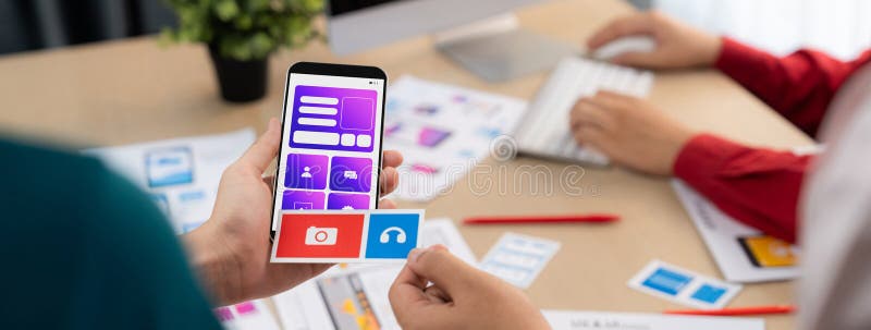 Panorama Banner of Startup Company Employee Planning on User Interface ...