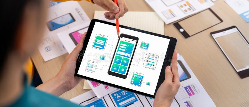 Panorama Banner of Startup Company Employee Planning on User Interface ...