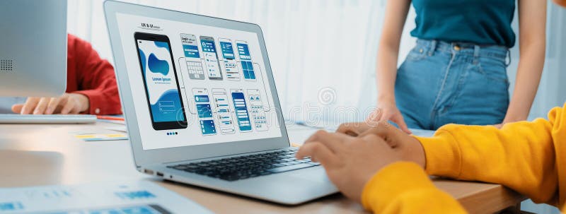 Panorama Banner of Startup Company Employee Planning on User Interface ...