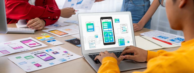 Panorama Banner of Startup Company Employee Planning on User Interface ...