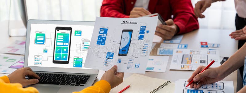 Panorama Banner of Startup Company Employee Planning on User Interface ...