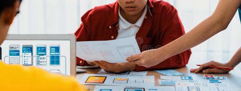 Panorama Banner of Startup Company Employee Planning on User Interface ...