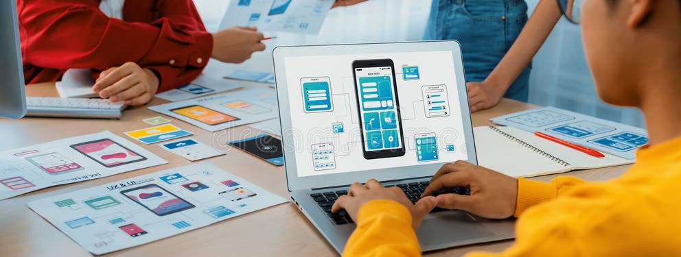 Panorama Banner of Startup Company Employee Planning on User Interface ...