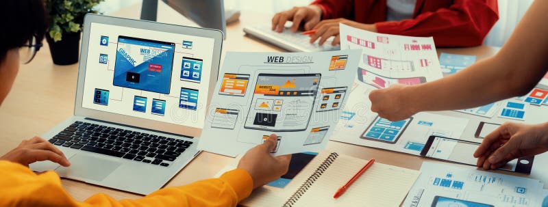 Panorama Banner of Startup Company Employee Planning on User Interface ...