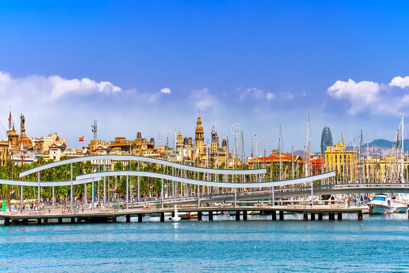 Panorama on Barcelona Seaport Stock Image - Image of mediterranean ...