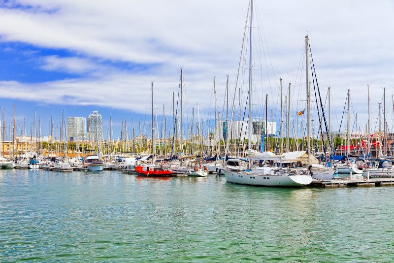 Panorama on Barcelona Seaport. Stock Photo - Image of harbor, column ...