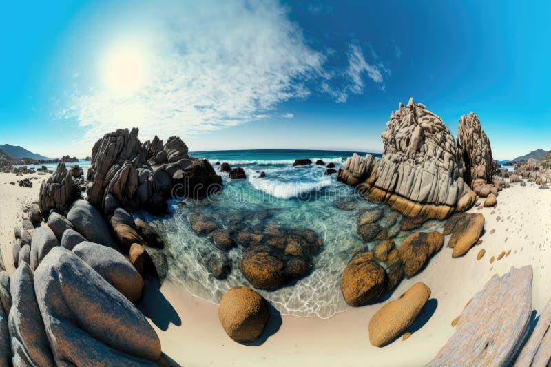 Panorama of the Beach, Rocks, and Water Stock Illustration ...