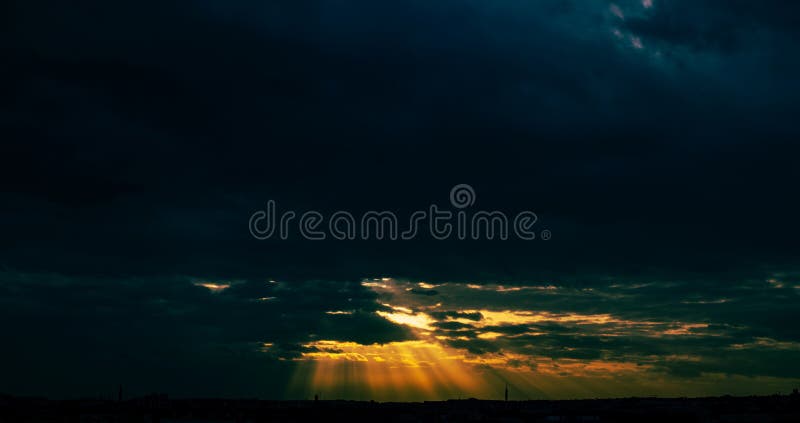 Panorama of a Beautiful Stormy Sunset Over the City in Dramatic Colors ...