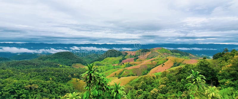 Panorama of Beautiful View on Hills Stock Photo - Image of colors ...