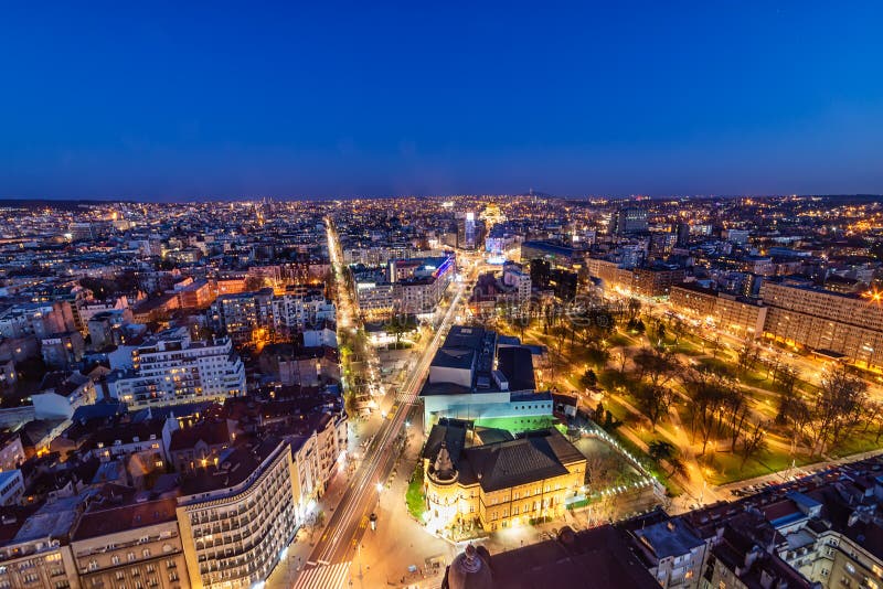 Panorama of Belgrade at Night. Stock Image - Image of landmark, color ...