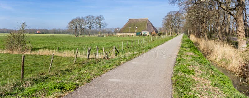 Panorama of a Bicycle Path and an Old Farm in Gaasterland Stock Image ...