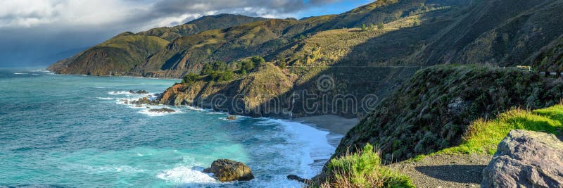 Panorama of Big Sur Coast and Pacific Ocean Stock Image - Image of ...
