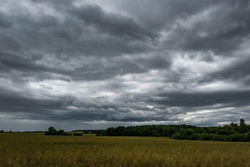 Panorama of Black Sky Background with Storm Clouds. Thunder Front Stock ...