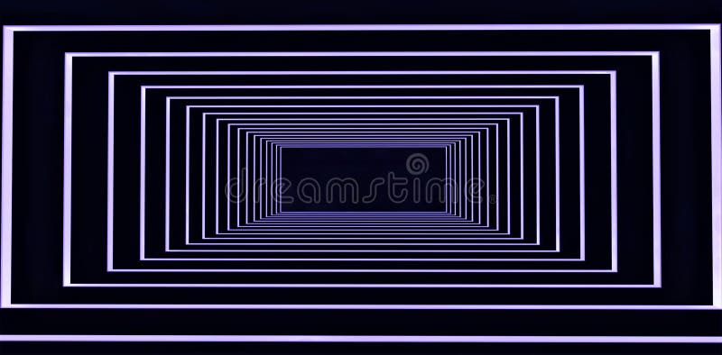 Panorama of Blue Concentric Rectangles in Black Space. the Impression ...