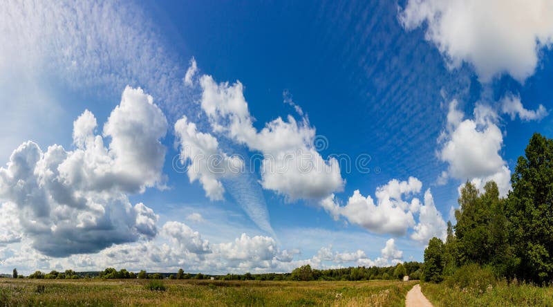 Panorama with Blue Sky and Different Types of Clouds Stock Photo ...