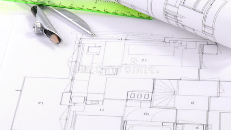 Panorama of Blueprints and Architecture Objects Stock Footage - Video ...