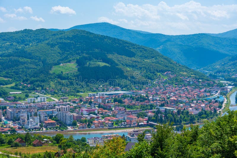 Panorama of Bosnian Town Gorazde Stock Photo - Image of tourism, river ...