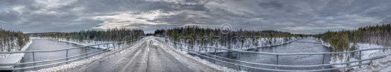 Panorama of Bridge of Skellefte River in Swedish Lapland Stock Image ...