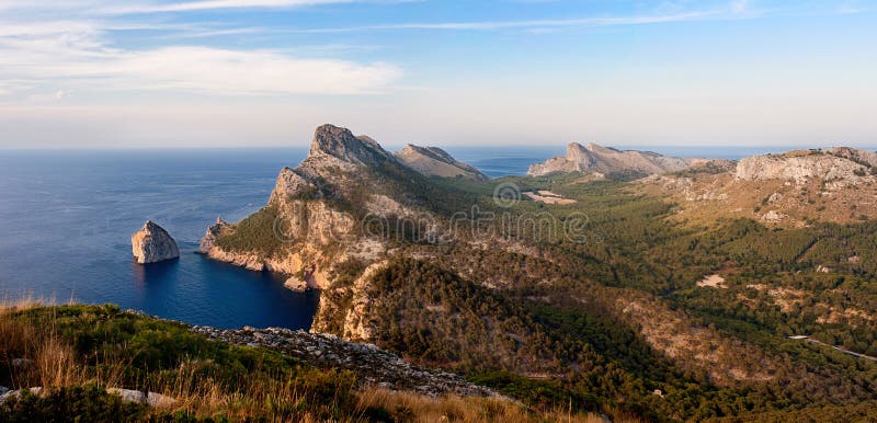 Panorama of Cape Formentor stock photo. Image of pollenca - 100536242