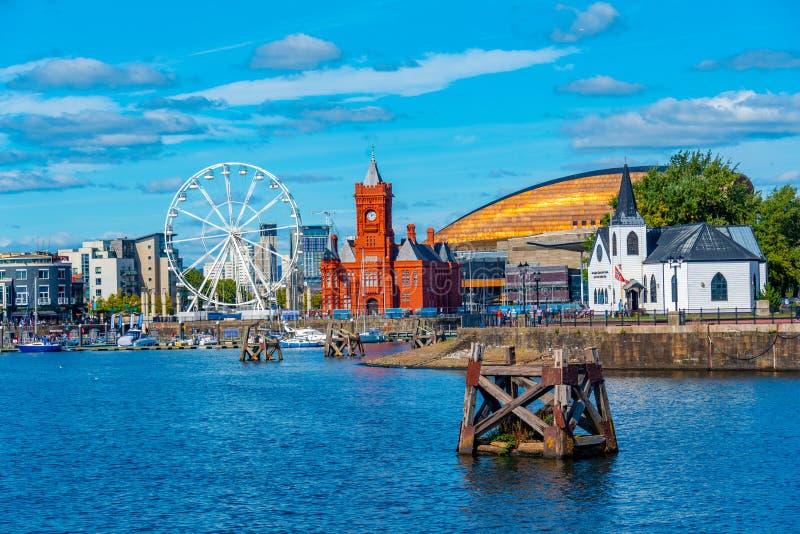 Panorama of Cardiff Bay in Wales, UK Stock Image - Image of brick ...