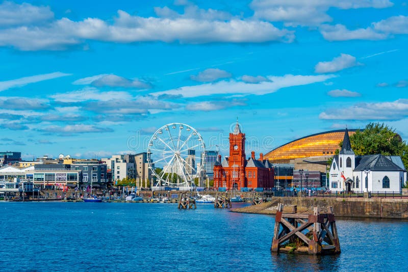 Panorama of Cardiff Bay in Wales, UK Stock Image - Image of pierhead ...