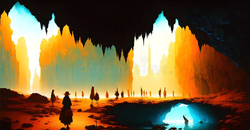 Panorama of a Cave Dungeon Hidden Inside a Mountain, Sunlight Breaks ...