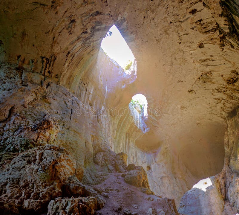 Panorama of the Cave with Falling Light Stock Image - Image of nature ...