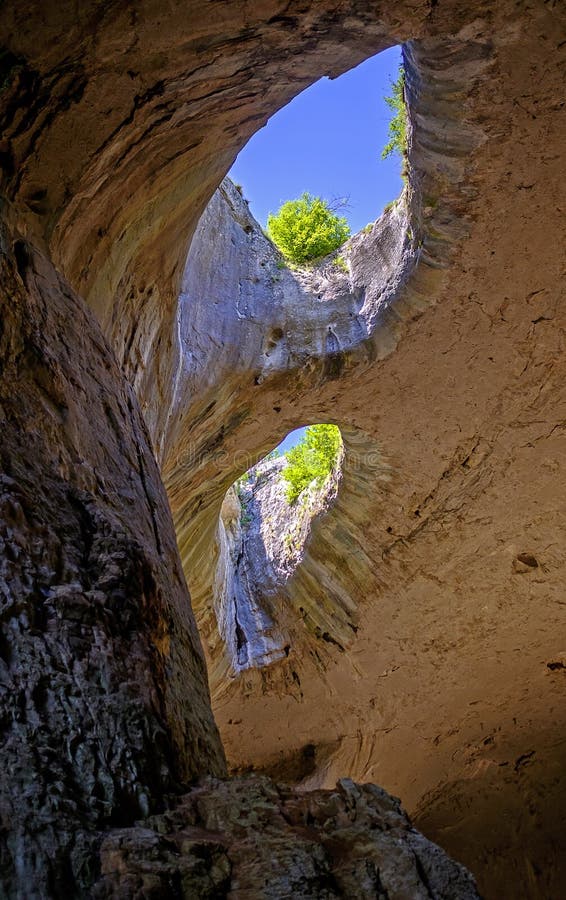 Panorama of the Ceiling of the Cave with Holes Stock Photo - Image of ...