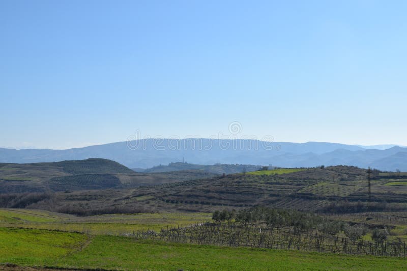 Panorama from the City of Belsh, Albania. Mountain, Sky Stock Photo ...