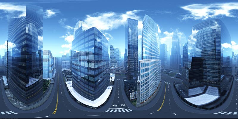 Panorama of the city. HDRI stock illustration. Illustration of hotel ...