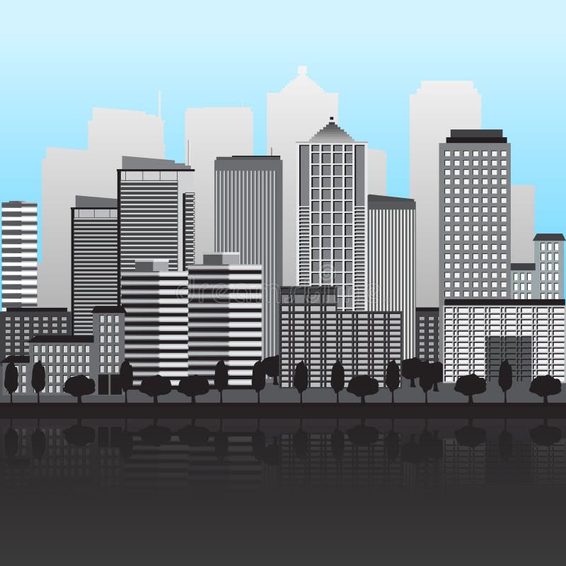 Panorama of the City with Large Buildings Stock Vector - Illustration ...