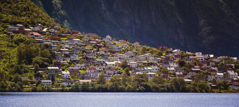 Panorama of the City of Odda Stock Image - Image of mountain, houses ...