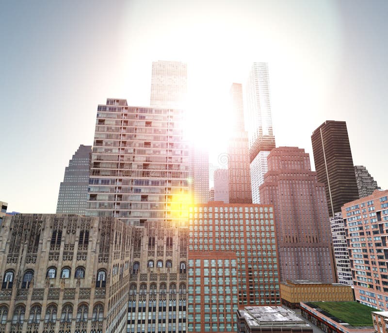 Panorama of the City. Sun Over the City Stock Photo - Image of ...
