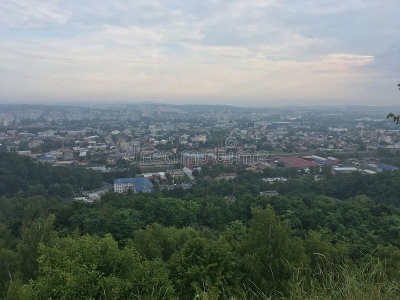 Panorama on City with Trees on Foreground Stock Photo - Image of trees ...