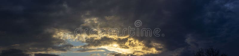Panorama of Cloudy Sky with Sun Rays. Stock Image - Image of panorama ...