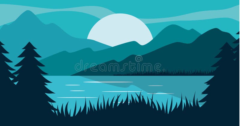 Panorama Color Moon Mountain Cloud Tree Background Animation Stock ...
