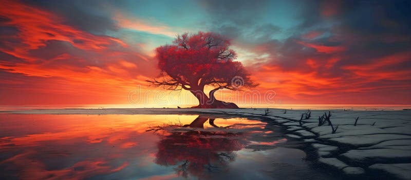 Solo tree landscape stock illustration. Illustration of solitude ...