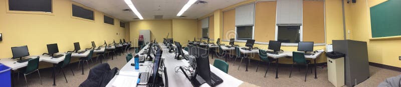 School Class Room Full of Computers Panorama Editorial Photo - Image of ...