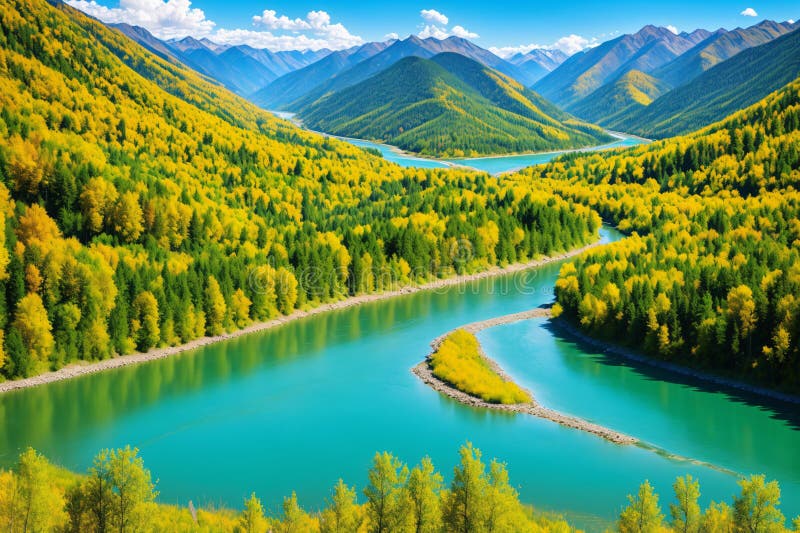 A Panorama of the Confluence of the Two Rivers. Stock Illustration ...