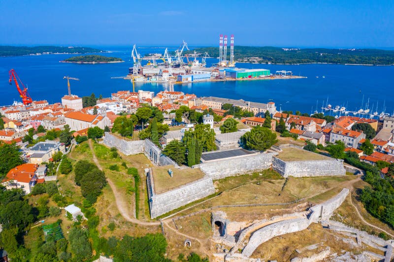 Panorama of Croatian Town Pula Stock Photo - Image of travel, tower ...