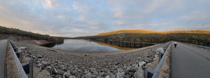 Panorama of dam scene stock photo. Image of lake, rock - 235558326
