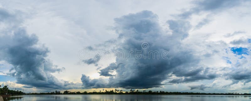 Panorama Dark Sky and Dramatic Black Cloud before the Rain. Stock Image ...