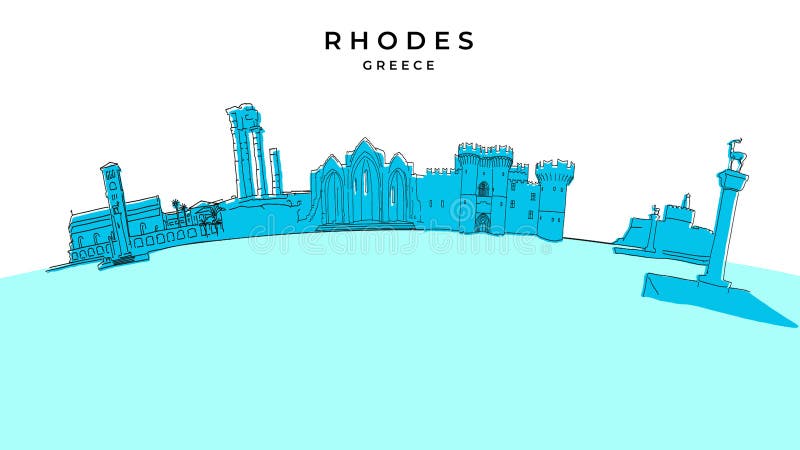 Panorama De Rhodes Greece Ejemplo a Mano Del Vector Ilustración del ...