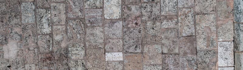 Panorama of a Decrepit Stone Wall. a Wall Made of Gray Rolled ...