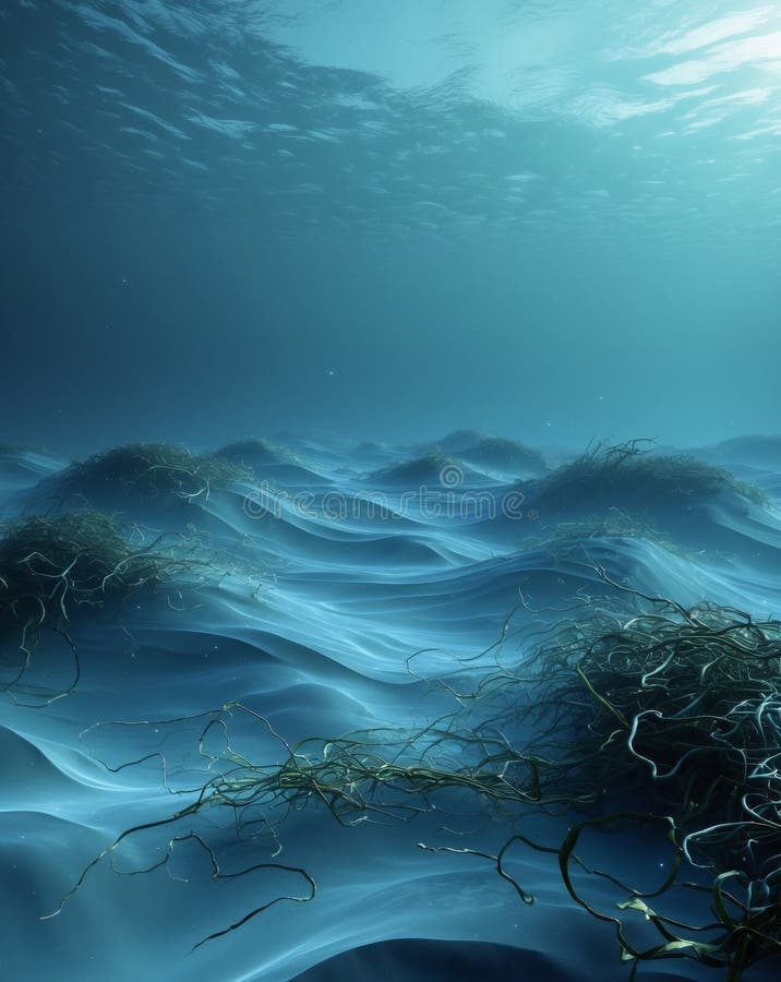 Panorama of Deep Sea Underwater Scene with Volume Lights Stock Image ...