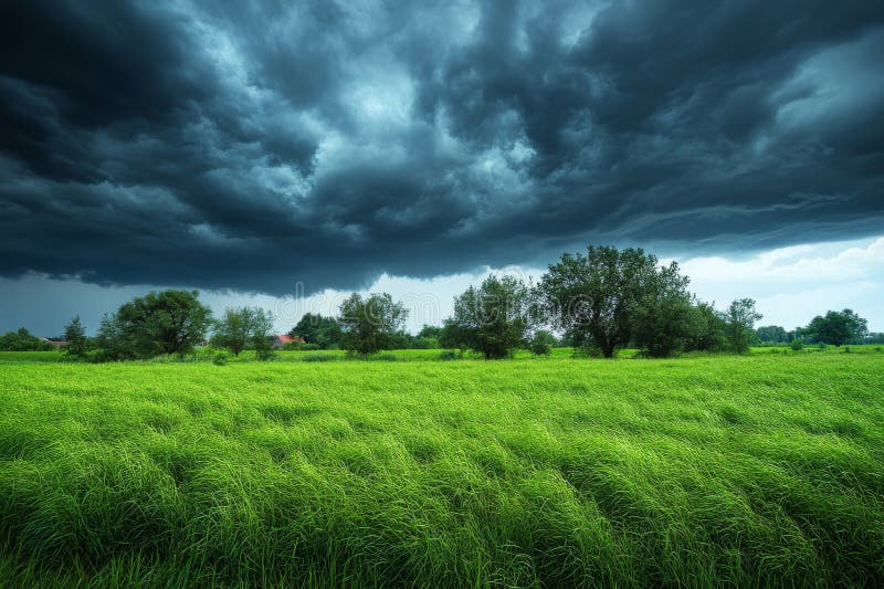 The Panorama Depicts a Rural Landscape Under the Influence of a Dynamic ...