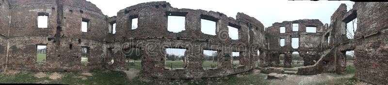Panorama of a Destroyed Two-storey Building Made of Red Brick. Shooting ...