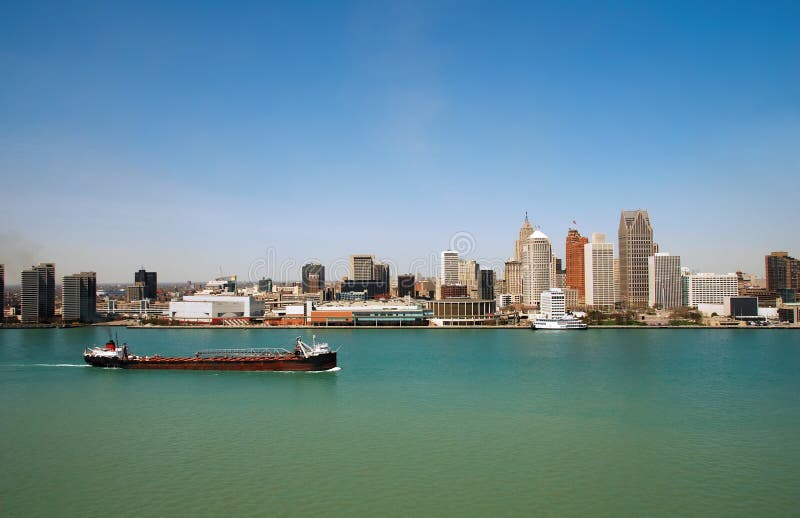 Panorama of Detroit Skyline Stock Photo - Image of coastal, downtown ...