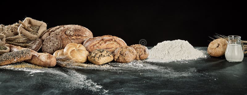 Panorama Display of Gourmet Breads with Dough Stock Photo - Image of ...
