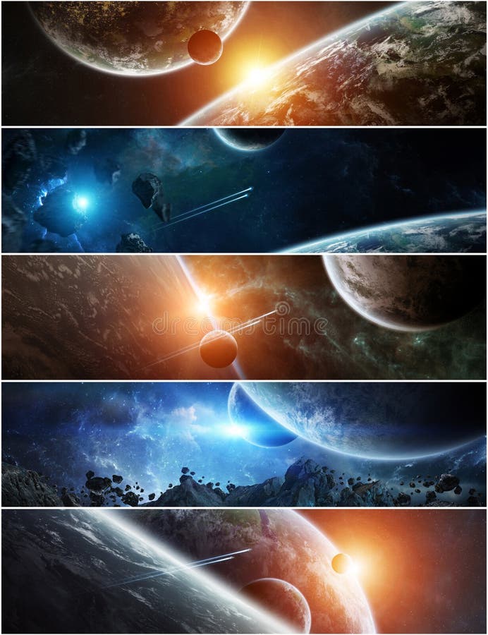 Panorama of Distant Planet System in Space 3D Rendering Elements Stock ...